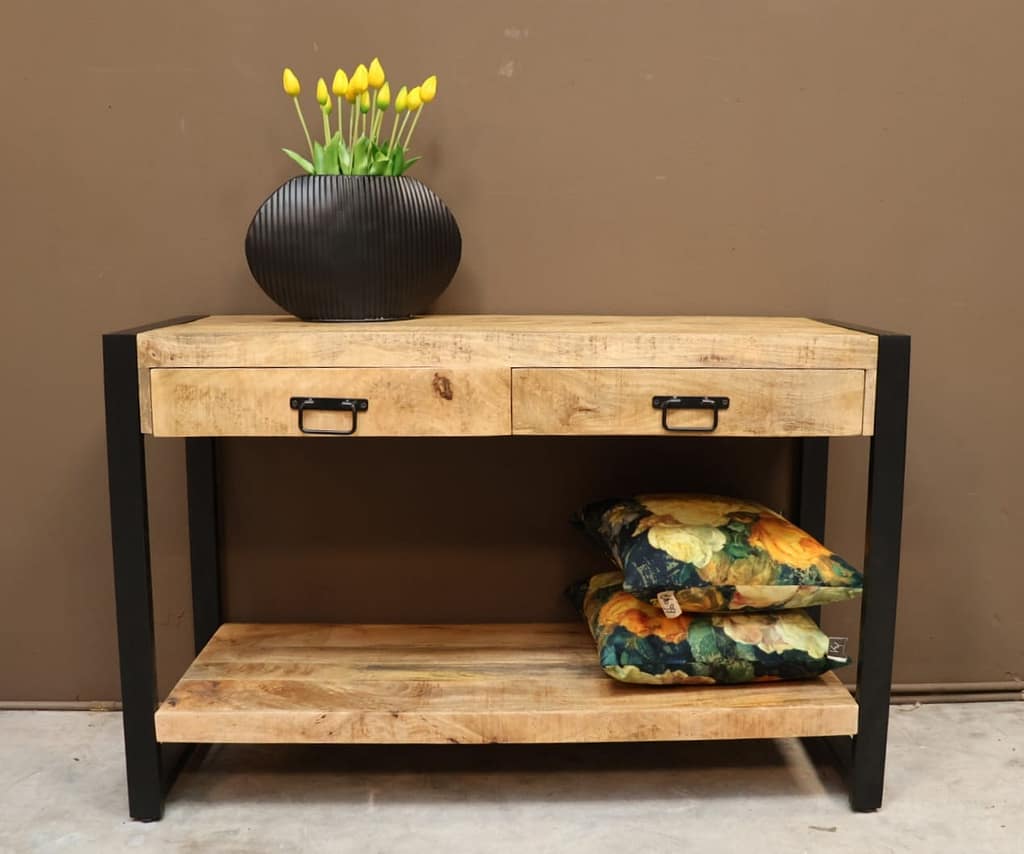 Mango houten side table 120 cm wandtafel — Dressoirs — Les Brocanteurs ...