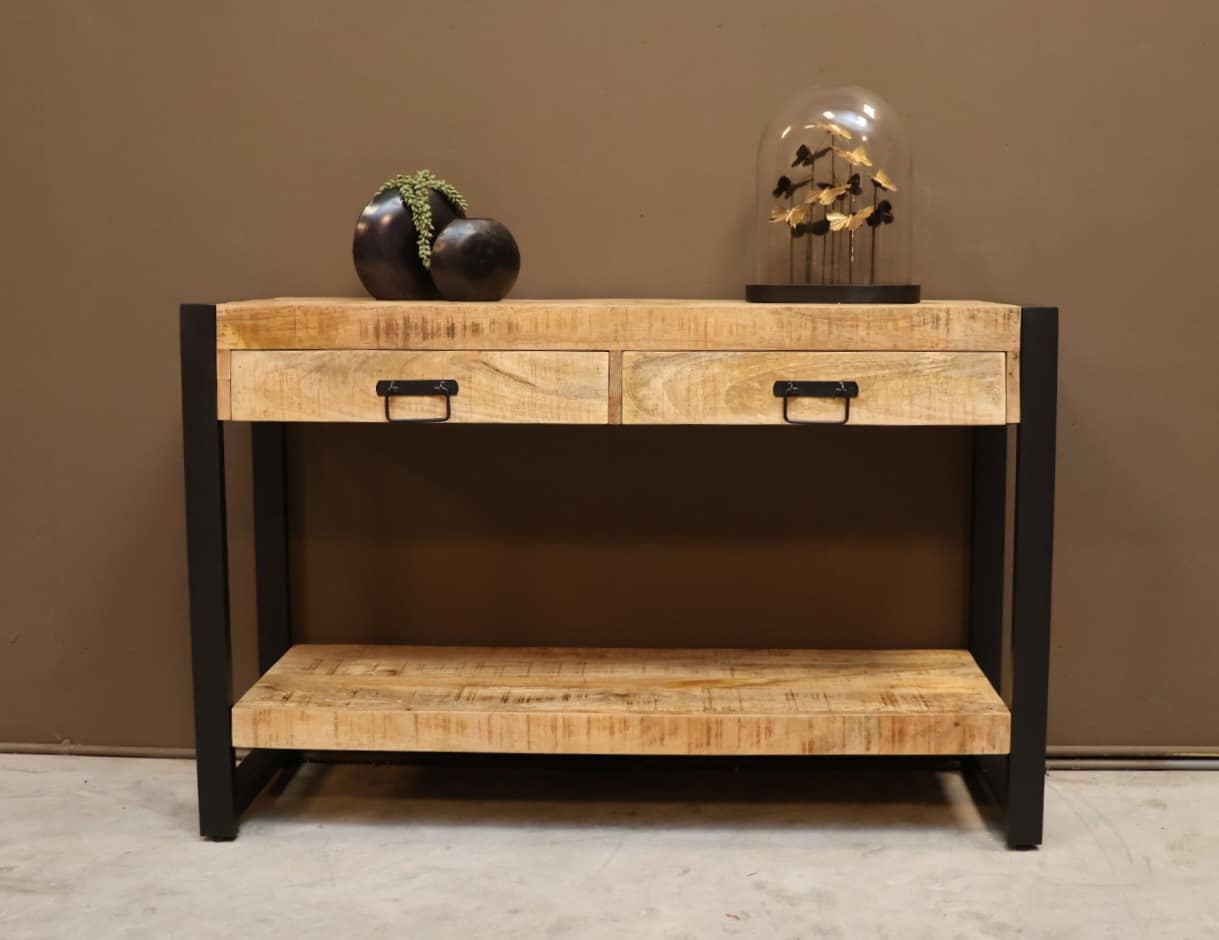 Mango houten side table 120 cm wandtafel — Dressoirs — Les Brocanteurs ...